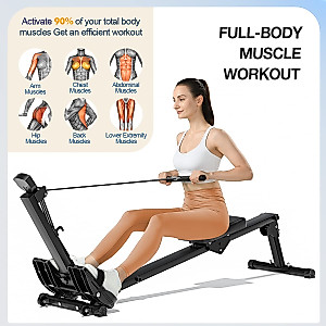 Rowing Machine for Home Use, Rowing Machine Rower for Full Body Exercise Cardio Workout with LCD Monitor & Comfortable Seat Cushion, Quiet & Smooth t-2023 Revolution New Row Machine (Black)