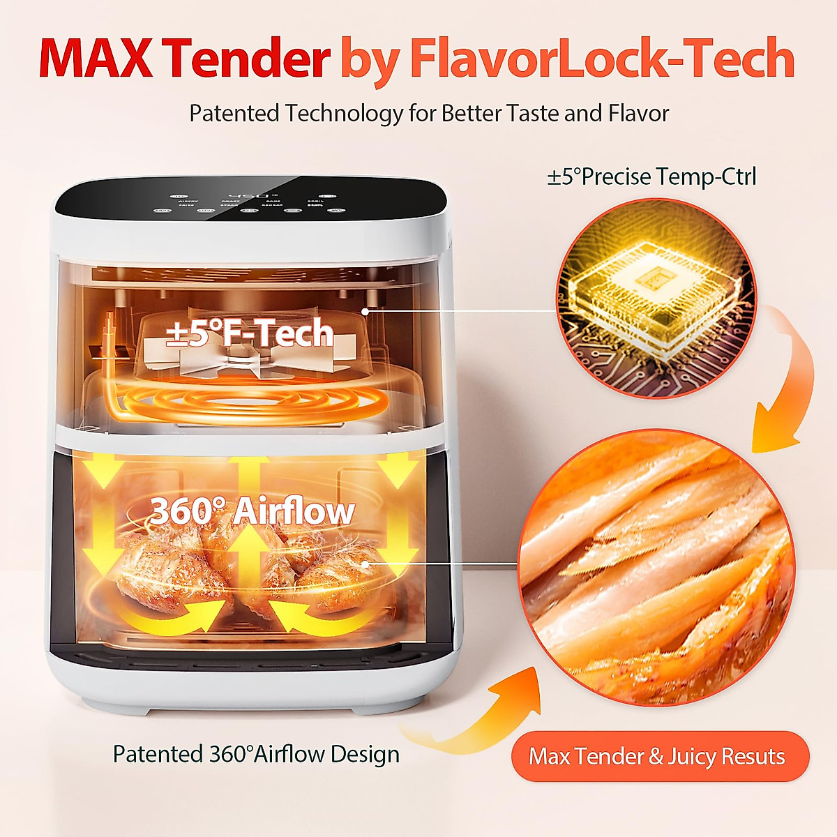 Air Fryer, Beelicious 8-in-1 Smart Compact 4QT Air Fryers, Shake Reminder,450°F Digital Airfryer with Flavor-Lock Tech,Tempered Glass Display,Dishwasher-Safe & Nonstick,Fit for 1-3 People,Bright White