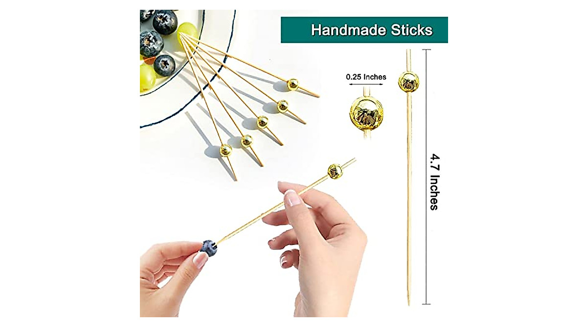 Stylish Gold Pearl Cocktail Picks - 100 PCS for Parties