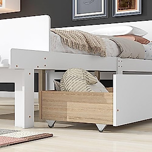 LostCat Full Bed with Storage, Full Bed Frames with 2 Drawers, Full Storage Bed Frame with Footboard Bench & Headboard, Full Bed for Kids, Kids Bed with Storage Drawers, No Box Spring Needed, White