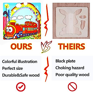 Puzzles Toys for Kids for Age 2-5, 9 Pieces Vibrant Wooden Animals & Vehicle Kids Educational Puzzles for Toddlers, Set of 6 Preschool Puzzle Autism Children Puzzles Learning Toys(6 Puzzles)