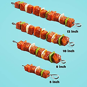 [48 Pack] 12” Stainless Steel Flat Metal Skewers - Kabob Grilling Sticks, BBQ Mediterranean Mexican Cocktail Party, for Appetizers Shish Kebab Meat Fruits Vegetables Picks, Dishwasher Safe