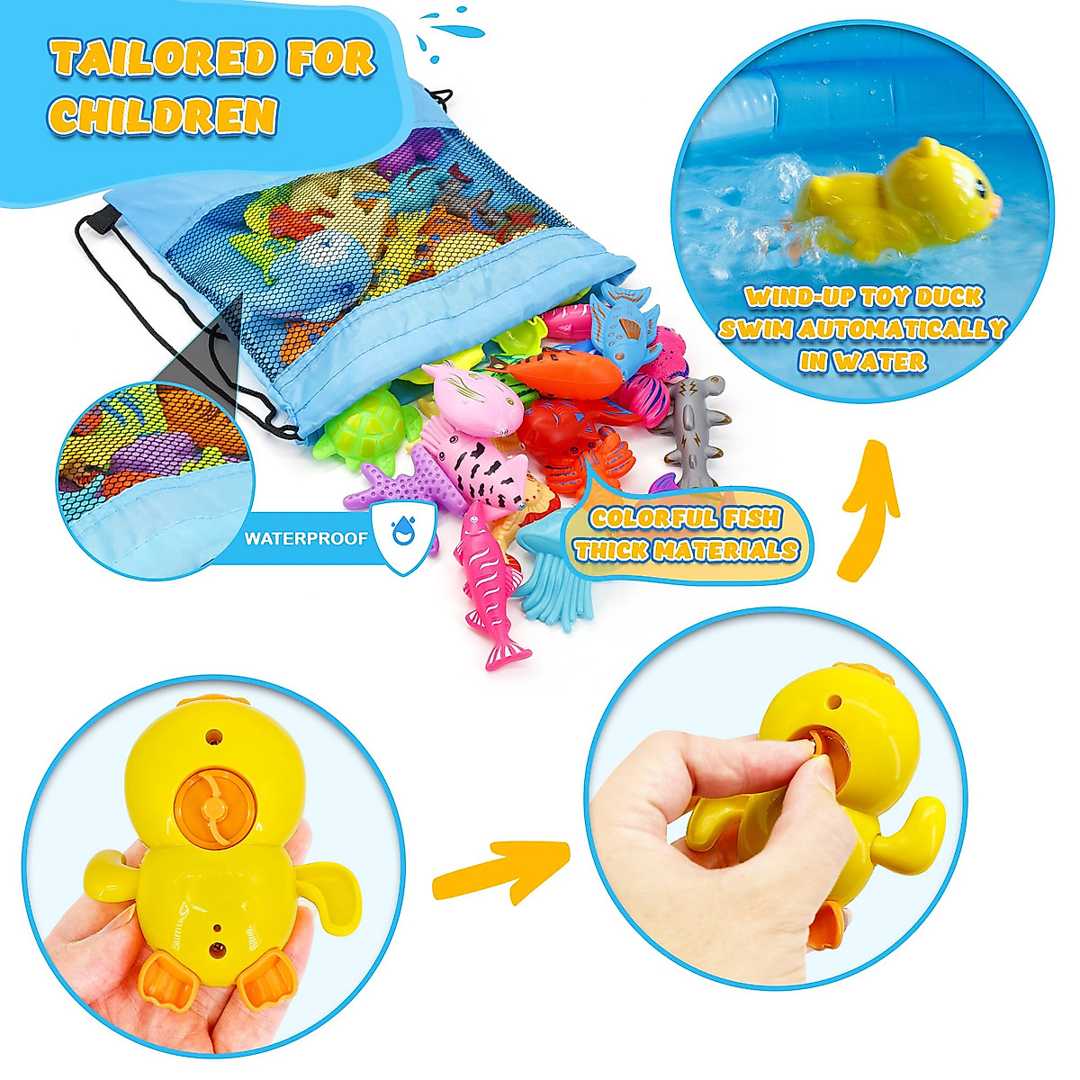 Kiditos 60PCS Magnetic Fishing Bath Toys Game Set,Swimming Fish Toys for Bathtub,Water Table Bathtub Toys for Toddlers Kids Age 3-6, Pool Toys for Pretend Play&Education Teaching&Learning Colors