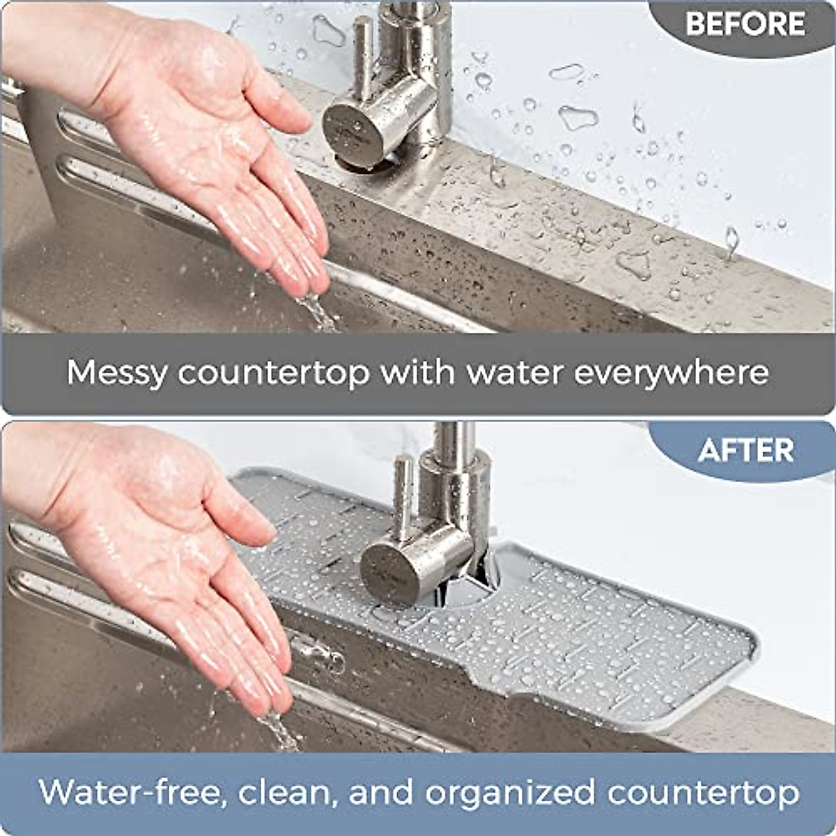 Phoenix Gemini Kitchen Sink Drip Catcher - Silicone Faucet Mat - Kitchen Sink Protectors - Kitchen Sink Splash Guard - (DCGrey)