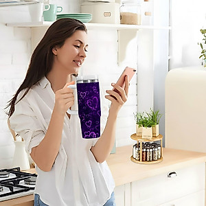 MCHIVER Hearts Purple 40 oz Tumbler with Handle and Straw Stainless Steel Vacuum Water Bottle Leak-proof Travel Coffee Mug Insulated Water Bottle for Hot Cold Beverages