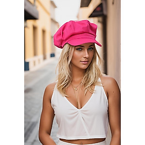 BEYLRZID Women’s Newsboy Cap Summer Beret Cap- 100% Cotton 8 Panels Vintage Cabbie Hat- Octagonal Visor Cap for Women Girls Ladies Gift Hot Pink
