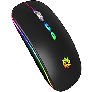 KBCASE LED Wireless Mouse Slim Silent Mouse 2.4G Rechargeable Wireless Computer Mouse Wireless Mouse for Laptop, MacBook, iPad, Chromebook, with USB & Type-c Receiver