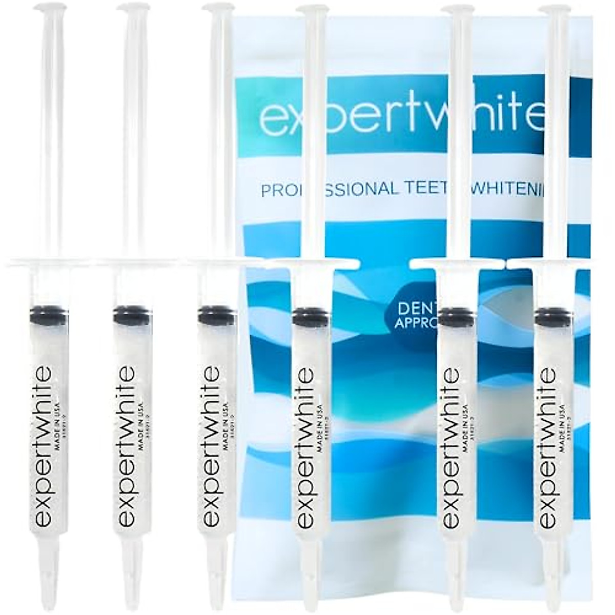 Expertwhite Teeth Whitening Gel Refills (6-gels). Made USA. 44 percent Carbamide Peroxide Tooth Bleaching Gel bleach For Invisalign style trays, Dental Grade Tooth Whitener. 6 syringes