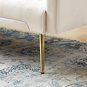 AnwickNomo Modern Velvet Futon Sofa Bed with 4 Golden Metal Legs and 2 Pillows, Convertible 3 Adjustable Loveseat Couch for Living Room Home Office Bedroom (Beige)