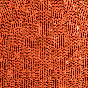 ARTPLAN Outdoor Pouf Ottoman Foot Rest Hand Weaving Knight Home Nahunta Pouf Round Kintted Olefin,Orange