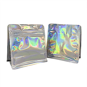 25 Count 8oz 16oz Coffee Bag with Valve Stand up Zipper Pouch Holographic Pink Silver Coffee Bags with Air Release Valve High Barrier Side Zip Lock Coffee Bean Storage Bag Resealable Bags (Silver)