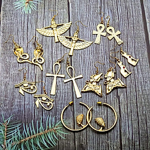 RechicGu 8 Pairs Women Egyptian Ancient Costume Dangle Set Earrings Cross Snake Hoop Studs Drop Vintage Jewelry Accessory Statement Polish Gold…