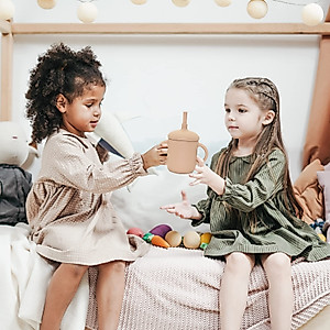 DONGMEI Silicone Straw Cup, silicone sippy cups for baby, 100% Soft Silicone Straw Trainer Cup For Infant, silicone sippy cup baby, 5 Oz (Pink & Armygreen 2 Pieces)