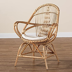 bali & pari Jayden Modern Bohemian White Fabric Upholstered and Natural Rattan Accent Chair
