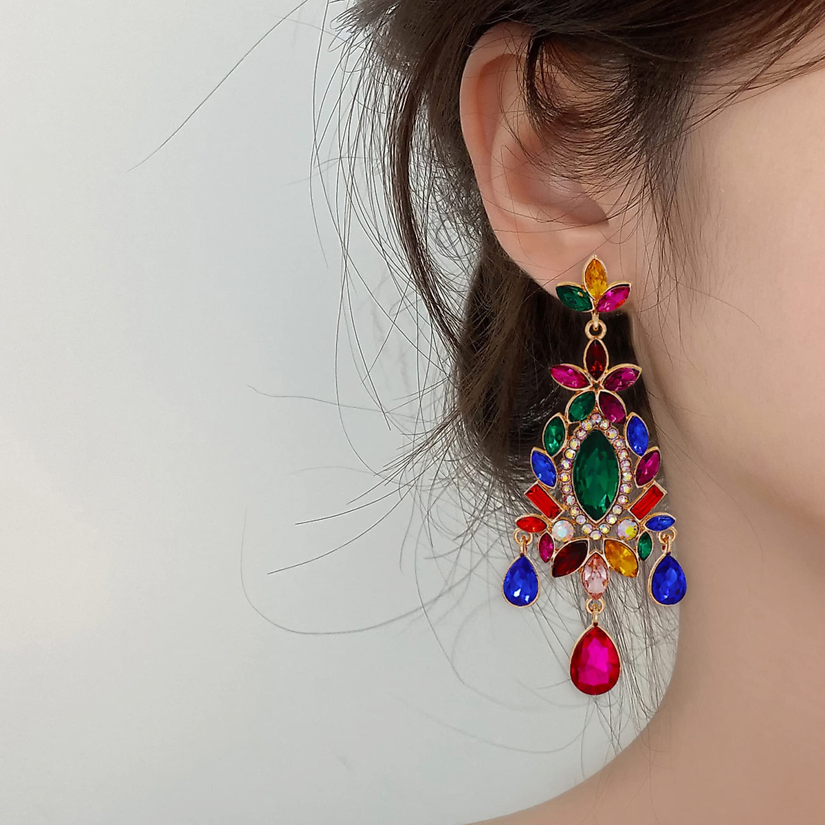 GONGZHU Crystal Statement Earrings for Women Bohemian Rhinestone Earrings Drop Chandelier Earrings Gold Black Tone(52941-GDBK)