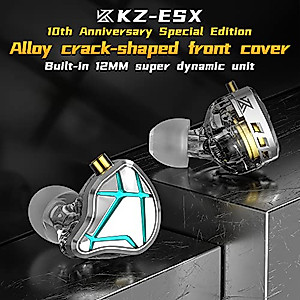 KZ ESX 12MM Dynamic Driver in Ear Monitor bass Earbuds with Microphone in-Ear Wired Headphones 10th Anniversary Special Earbuds with Coin (Mic)