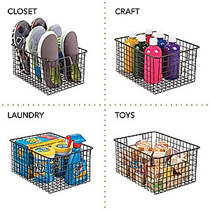 mDesign Metal Wire Food Storage Basket Organizer with Handles for Organizing Kitchen Cabinets, Pantry Shelf, Bathroom, Laundry Room, Closets, Garage - Concerto Collection - 8 Pack - Bronze