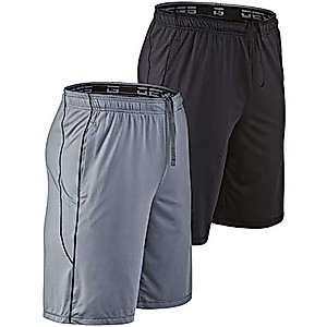 DEVOPS Men's 2-Pack Loose-Fit 10" Workout Gym Shorts with Pockets (Large, Black/Steel)