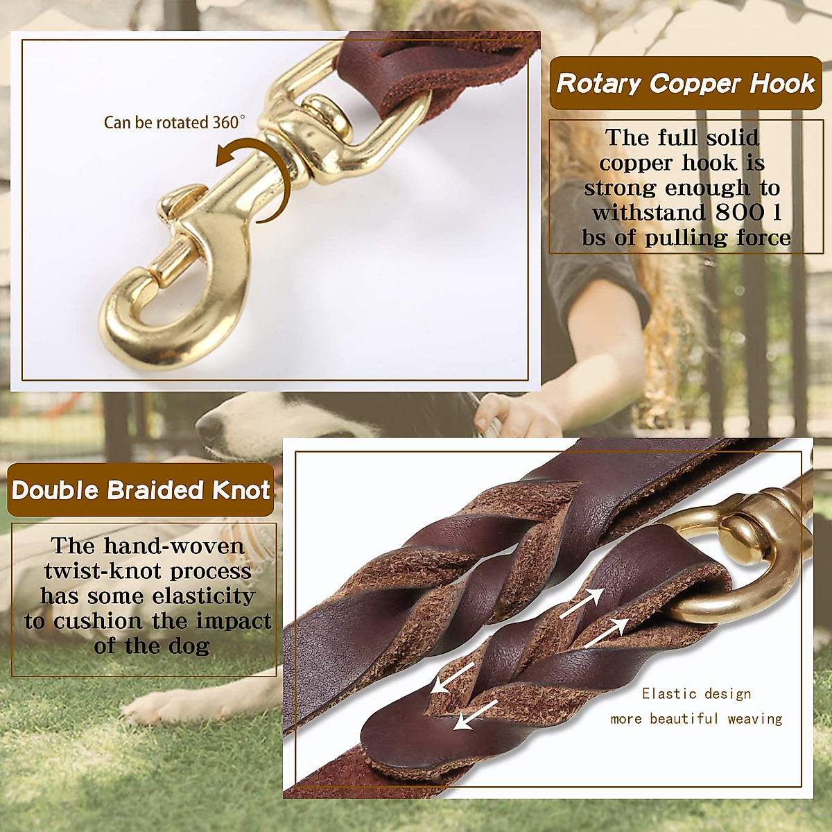 MERUOGKAR Leather Dog Leash 6ft x 3/4 inch,Strong Heavy Duty Genuine Leather Braided Dog Training Leash, Soft and Comfortable Leather Leash for Large Dogs, Medium Small Dogs (Brown, 6FT*3/4in)