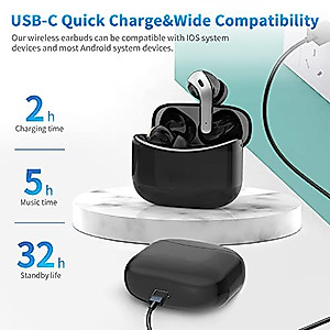MANACUBE Wireless Earbuds,Bluetooth 5.0 Active Noise Cancelling Earphones Hi-Fi Stereo Earphones Touch Control with Wireless Charging Case Waterproof Stereo Headset for Working Travel Gym,Black