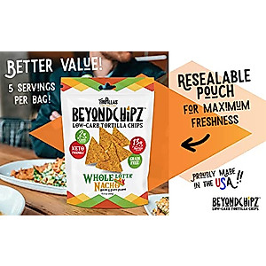 BeyondChipz Low Carb Tortilla Chips, Salty Good, Keto Friendly, Gluten Free, 5.3oz Bag, Pack of 4