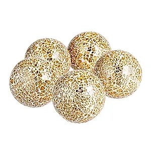 Ka Home Gold Mosaic Glass Orbs Set of 5 - Decorative Sphere Balls for Centerpiece, Tray and Bowl Displays -3 inches Each