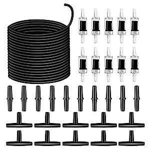 AquariumBasics 31M/101.8 Feet Black Aquarium Soft Airline Tubing Hose Standard with 10 Fish Tank Check Valves,10 pcs “I” and 10 pcs “T” Shape Aquarium Hose Connectors