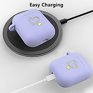 AIIEKZ Compatible with AirPods Case Cute Soft TPU with Gold Heart Pattern with Keychain Shockproof Cover Case for Girls Woman Airpods 1 &2 (Light Purple)