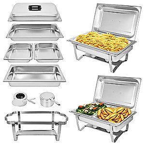 ORNKAT Food Warmers For Parties [2 Pack] 8QT Stainless Steel Chafing Dish Buffet Set,Party Wedding Event Warming Trays For Food With 1*Full Tray+2*Half Trays