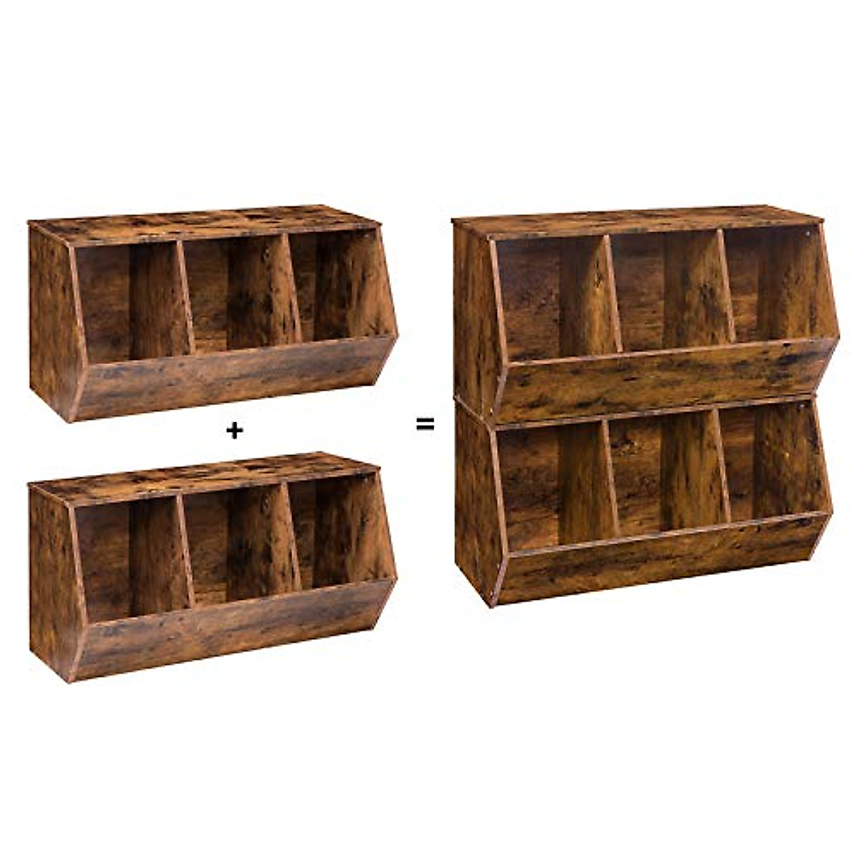 HOOBRO Toy Storage Cubby, Kids Bookshelf, Stackable 3-Bin Toy Storage Cabinet, Bookcase Footboard, Children's Toy Shelf, Suitable for Children's Room, Playroom, Hallway, Rustic Brown BF30CW01