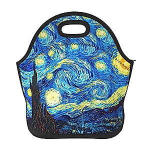 The Starry Night Neoprene Lunch Bag, Insulated Lunch Box for Women, Reusable Lunch Tote Bags with Zipper for Work School Picnic Organizer