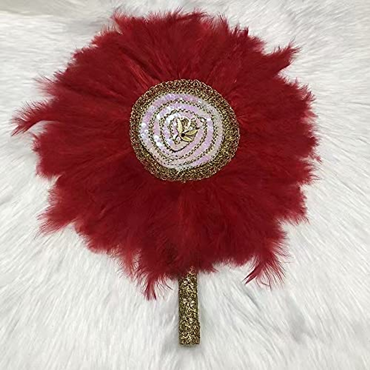 Veo's Fan Unique Wedding Custom Hand Fan with Feather Dance Fan Spain Hand Fan with Sequin Stone Handmade Wedding Feather Leque Photo Prop -Feather Fans for Wedding