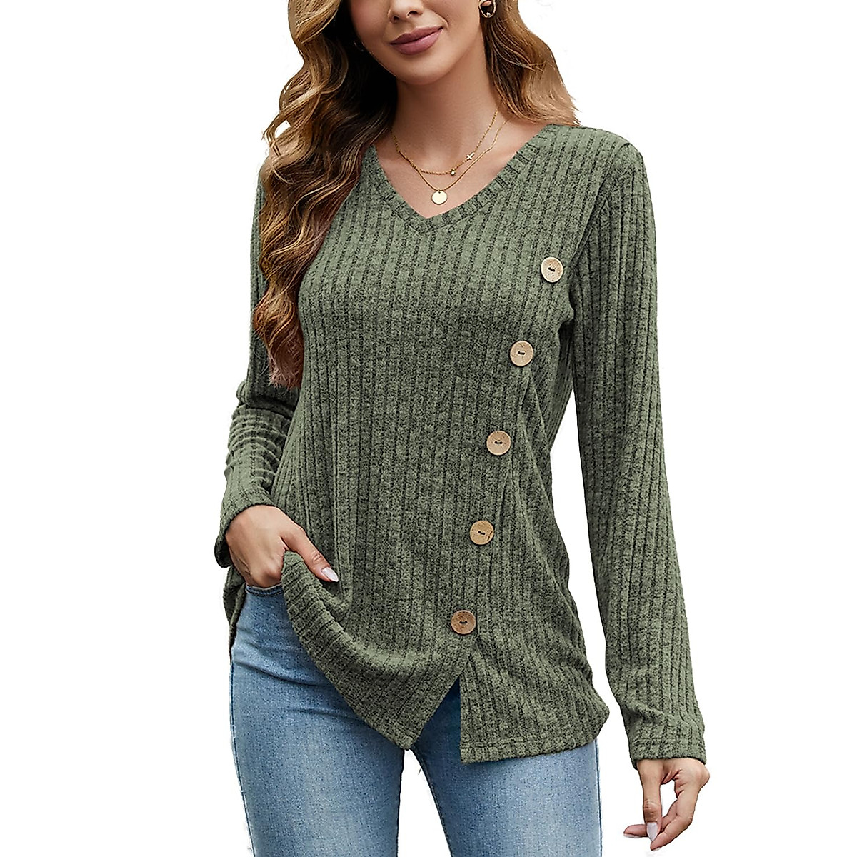 JomeDesign Womens Christmas Sweaters Long Sleeve V Neck Sweatshirt Loose Casual Tunic Tops