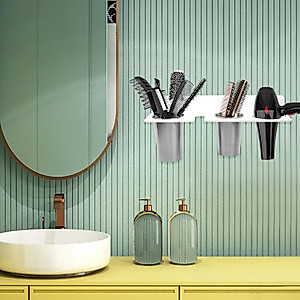 QWORK Wall-Mounted Hair Tool Organizer - Acrylic and Stainless Steel Hair Appliance Holder with Heat-Resistant Cups, Easy Installation for Bathrooms, Salons, Hotels