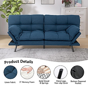 Hcore Bed, Memory Foam Sleeper Sofa,Futon Couch Sofabed, Blue