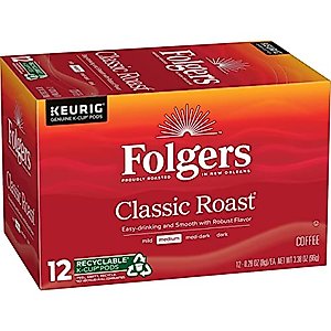 Folgers Classic Roast Medium Roast Coffee, 72 Keurig K-Cup Pods