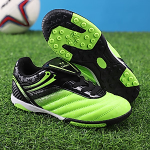 MiFeloo Outdoor Youth Turf Soccer Cleat Shoes Boys Girls Lace Up Football TF Training Sneaker(Big Kid) Green US 6