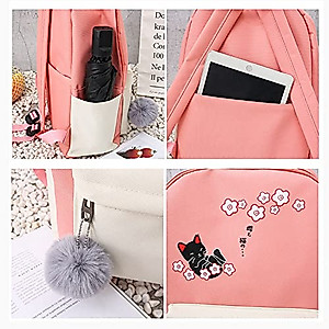 YWHWLX Black Cat Print Backpack, Suitable For Young Girls And Students Cat Print Cute School Bag Backpack Set (Pink)