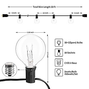 Moonflor 50Ft G40 Patio String Lights with 50 Clear Edison Bulbs & 2 Spare Bulbs for Indoor/Outdoor Commercial Decor, Warm White Globe String Lights Perfect for Backyard Garden Pergola Umbrella, Black