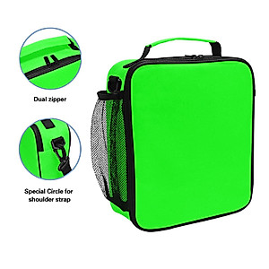 Kigai Plain Neon Green Solid Color School Lunchbox for Boys Girls,Insulated Lunch Tote Bag with Adjustable Strap,Leakproof and Durable Lunch Cooler for Work Office