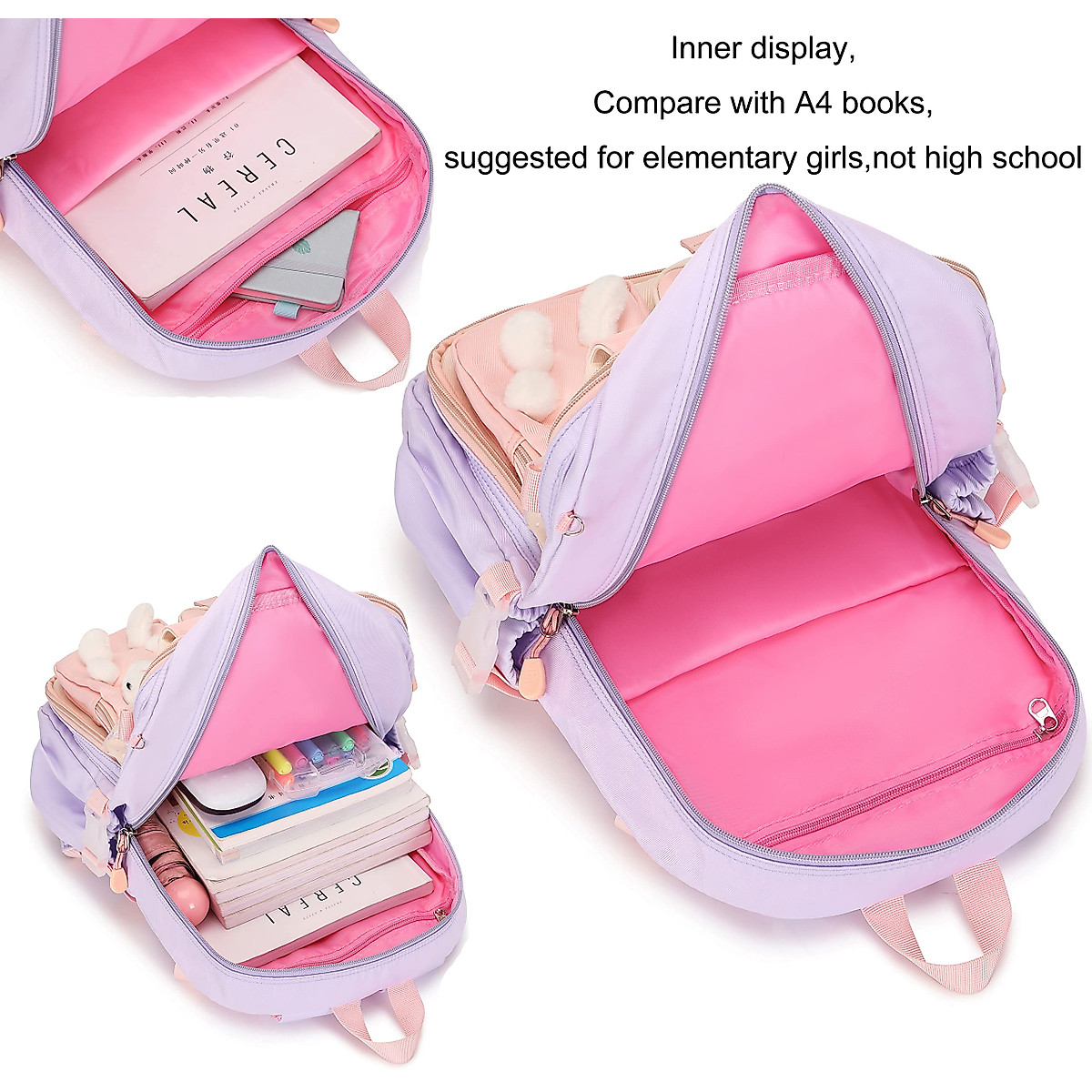 nine-tailed fox Bunny Backpack for Girls,Cute Backpack With Lunch Bag Kindergarten Preschool Elementary School Bookbag Set (Lunch Bag Sets Pink)