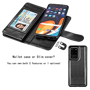 NJJEX Galaxy S20 Case, for Samsung Galaxy S20 Wallet Case 6.2", [9 Card Slots] PU Leather ID Credit Holder Folio Flip [Detachable] Kickstand Magnetic Phone Cover & Lanyard for Samsung S20 [Black]