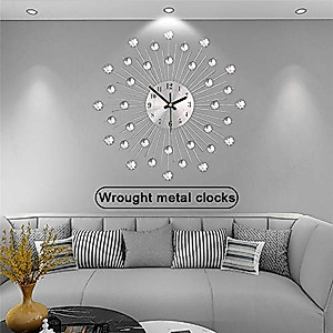 SOOTOP Crystal Wall Clock, Silver Mirror Diamond-Studded Metal Clock Decorative Wall Decor Clock Housewarming Gift for Decoration Bedroom Living Room