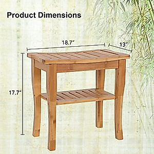Kinfant Bathroom Bamboo Shower Bench - Spa Bath Shower Stool with Storage Shelf, Wooden Seat for Inside Shower (Style 2)