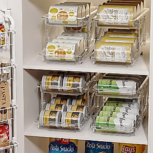 LAMU Soda Can Dispenser for Refrigerator, Set of 2 Adjustable Width Soda Can Organizer 2-Layer Beverage Pop Can Holder Drink Organizer for Fridge, Pantry, Cabinet, Countertop, Clear