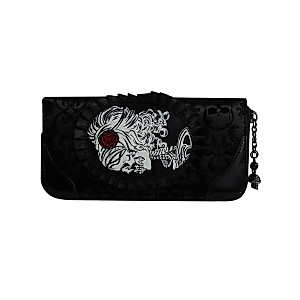 Lost Queen Black Flocked Cameo Skull Lady Rose Gothic Zip Around Wallet