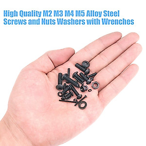 DYWISHKEY 1220 Pieces M2 M3 M4 M5, 10.9 Grade Alloy Steel Hex Button Head Cap Bolts Screws Nuts Washers Assortment Kit with Hex Wrenches