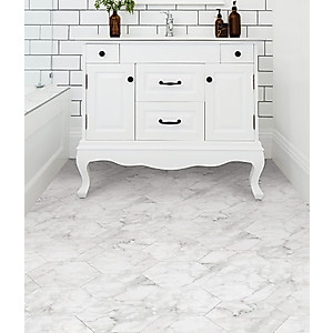 FloorPops 9" x 10.4" Milena Peel & Stick Hexagon Vinyl Floor Tiles (10 Tiles), (4.5 sqft/Carton), Gray