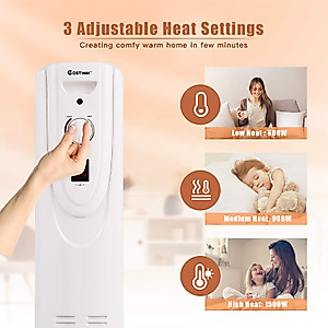 COSTWAY Oil Filled Radiator Heater, 1500W Portable Space Heater with Dual Safe Protections, Adjustable Thermostat & 3 Heating Modes, Electric Oil Heaters for Living Room, Bedroom, Office