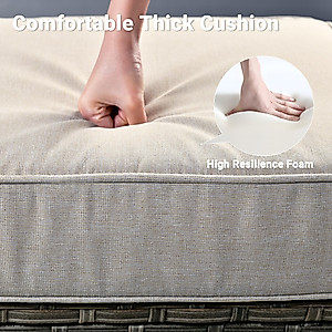 ovios Patio Furniture Set 7-Pieces Outdoor Wicker Sofa with Rocking Swivel Chairs and Coffee Table, High Back Conversation Set for Yard Deck Porch, Beige